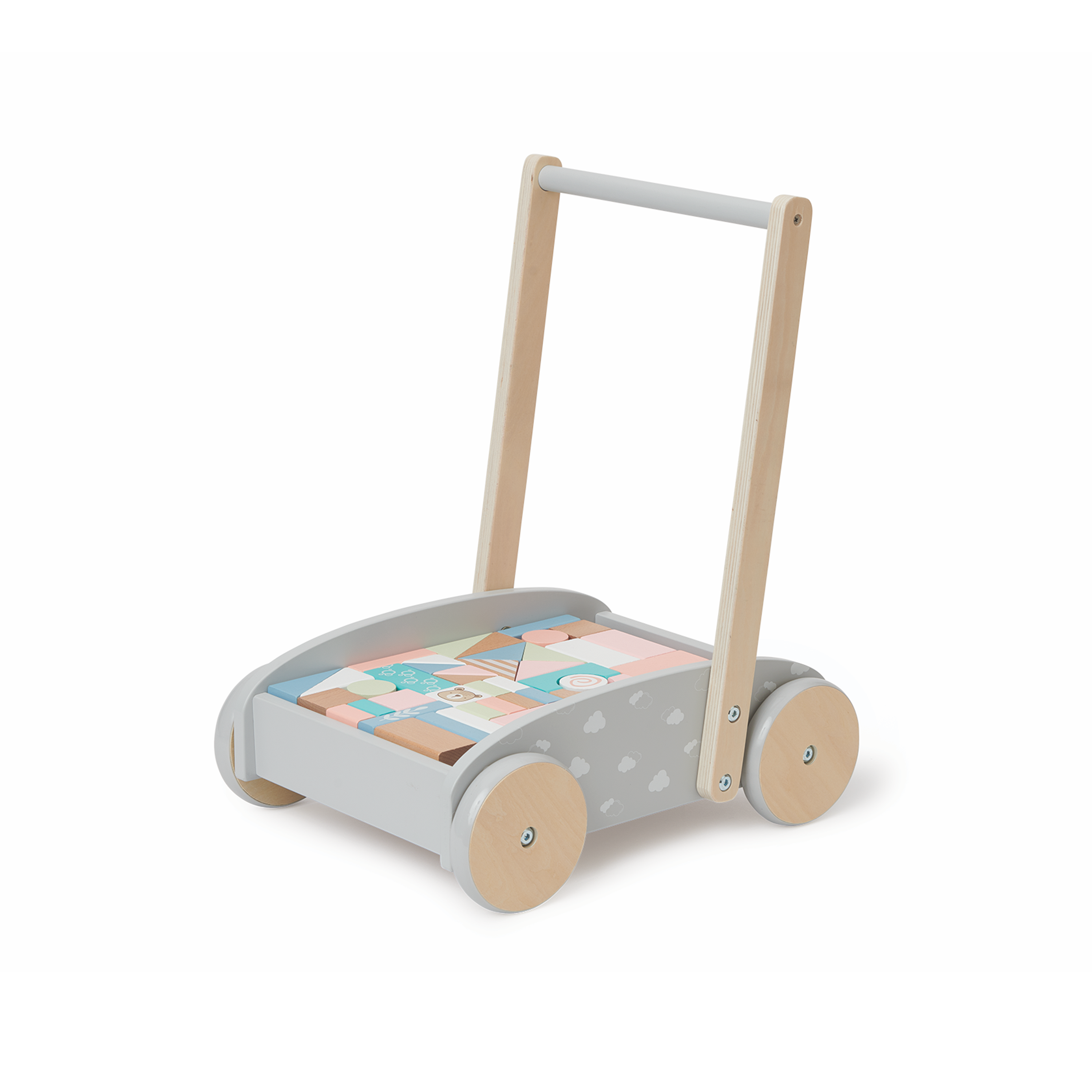 Bubble Wooden Baby Push Cart with 45 Buiding Blocks, Bubble | HipVan