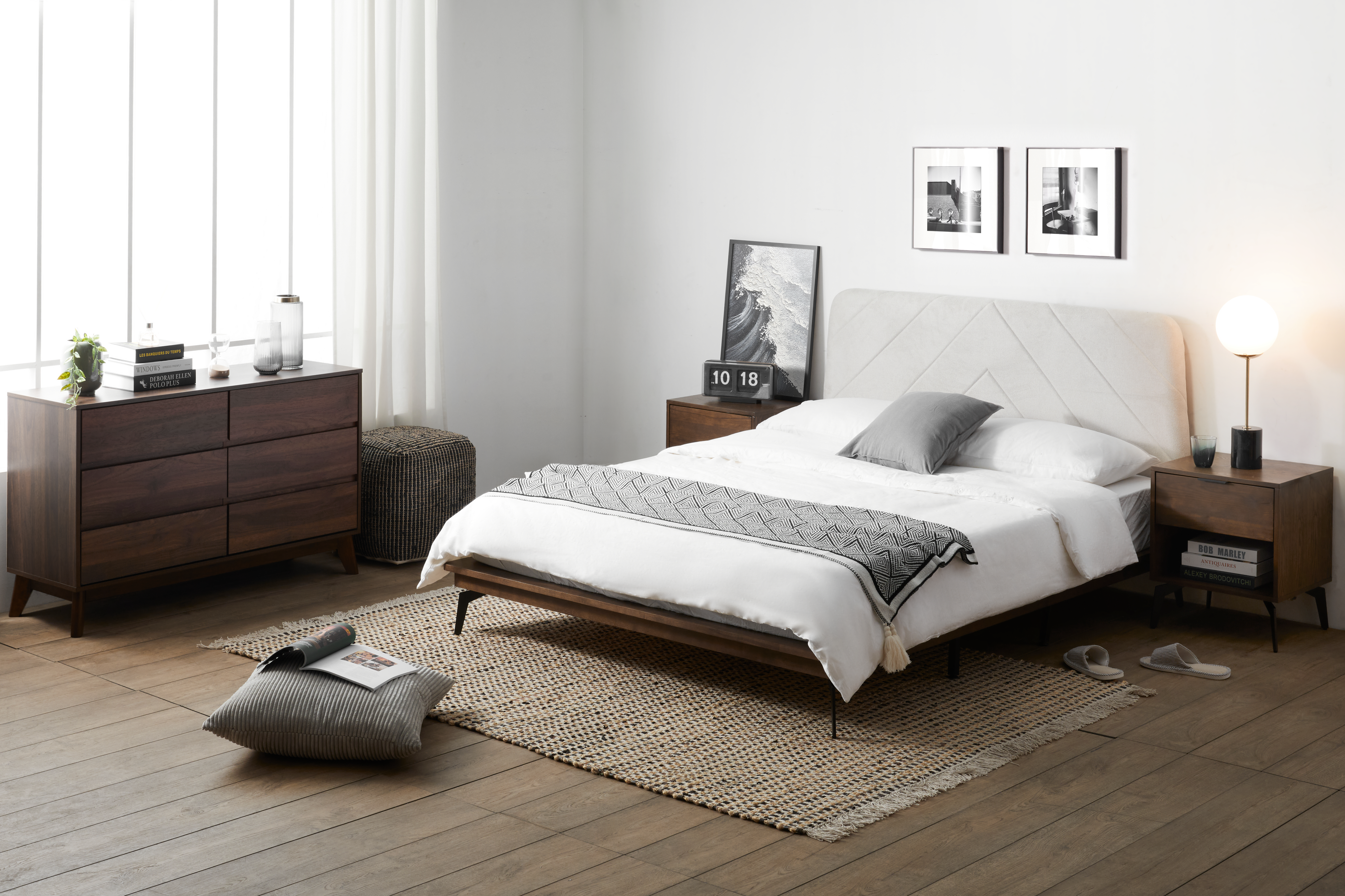 Addison Queen Platform Bed - Walnut, Beige, Low Bed Frames by HipVan ...