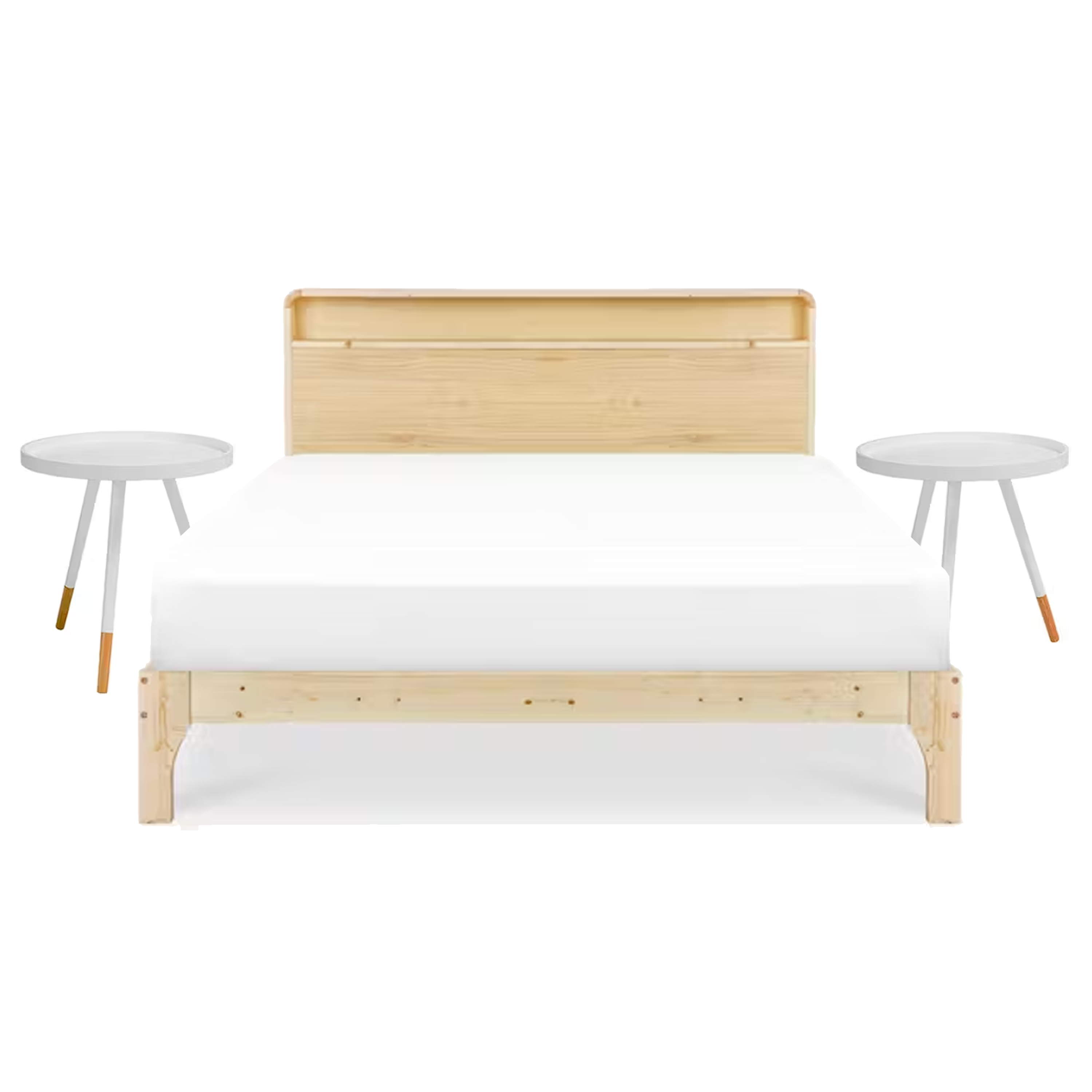 Aiko Queen Bed with Innis Side Table in White, Minimalist Bed Frames by ...