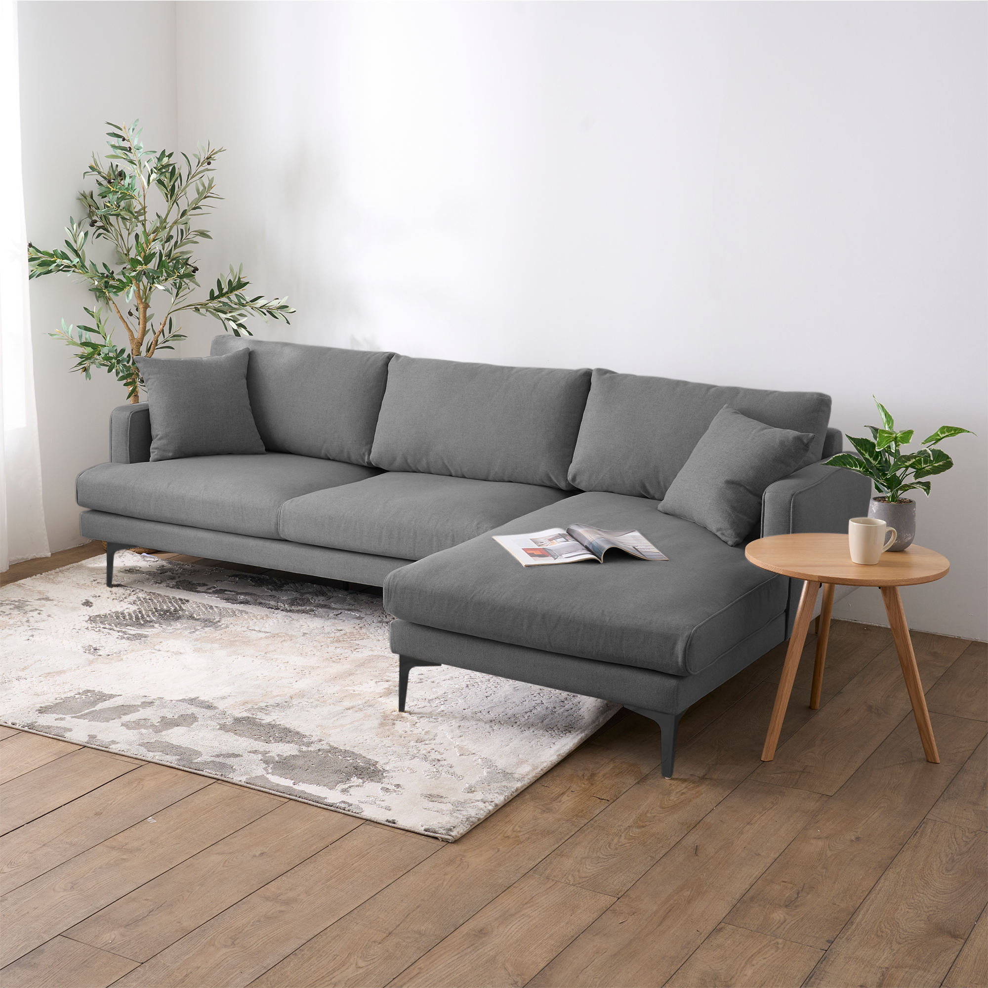 Declan L-Shaped Sofa - Black, Charcoal Grey, Declan by HipVan | HipVan