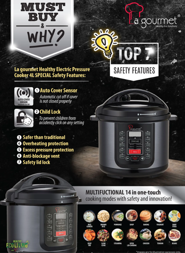 La Gourmet Healthy Electric Pressure Cooker 4L, La Gourmet Appliances ...