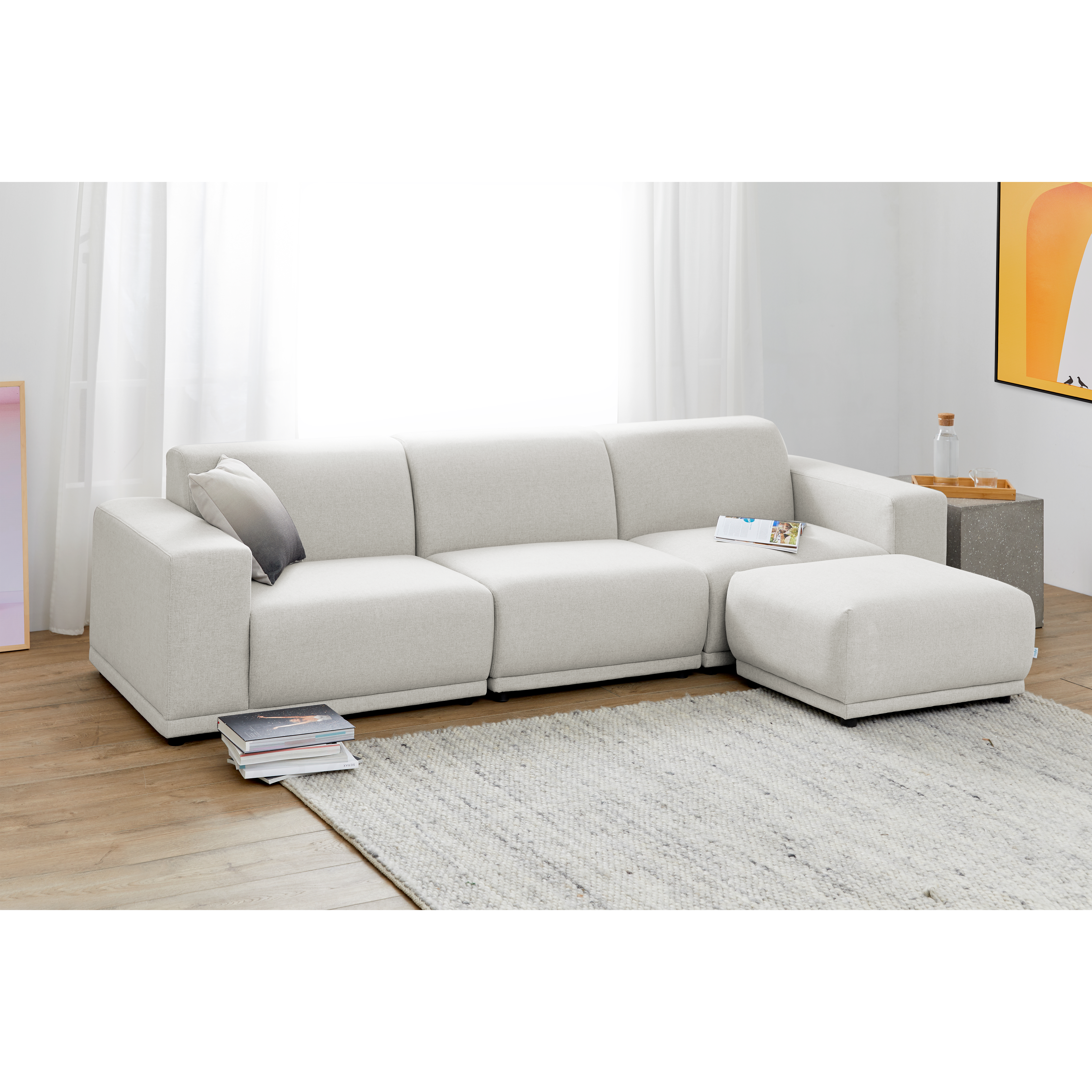 Milan 3 Seater Corner Extended Sofa - Ivory (Fabric), Milan by Hipvan | HipVan