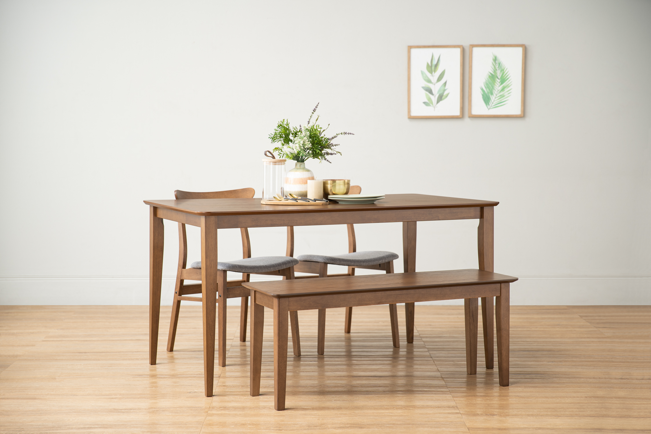 Charmant Dining Table 1.4m with Koa Bench 1.1m and 2 Macy Chairs ...