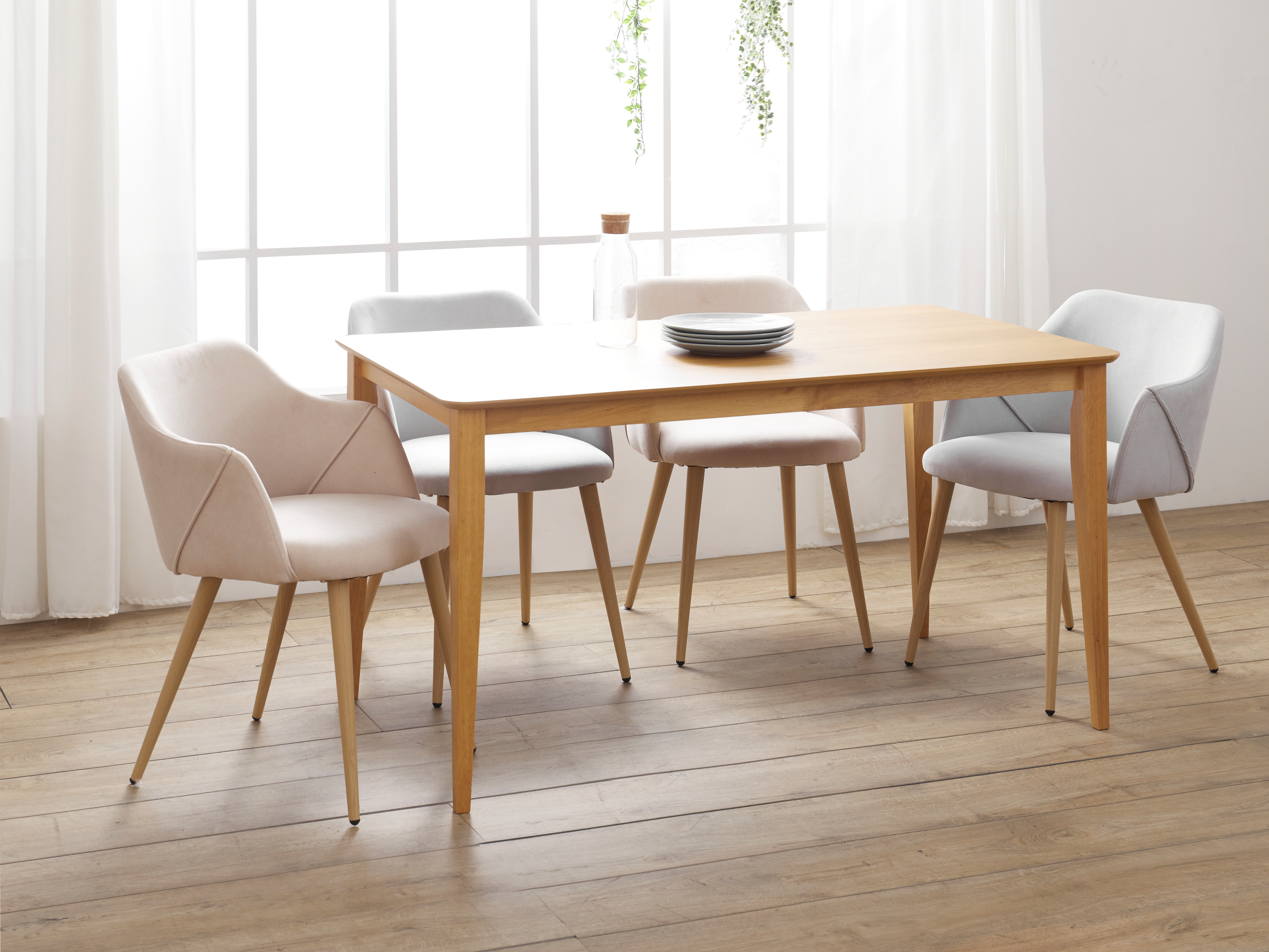 Lydia Dining Armchair - Oak, Wheat Beige (Fabric), HV Basic Dining ...