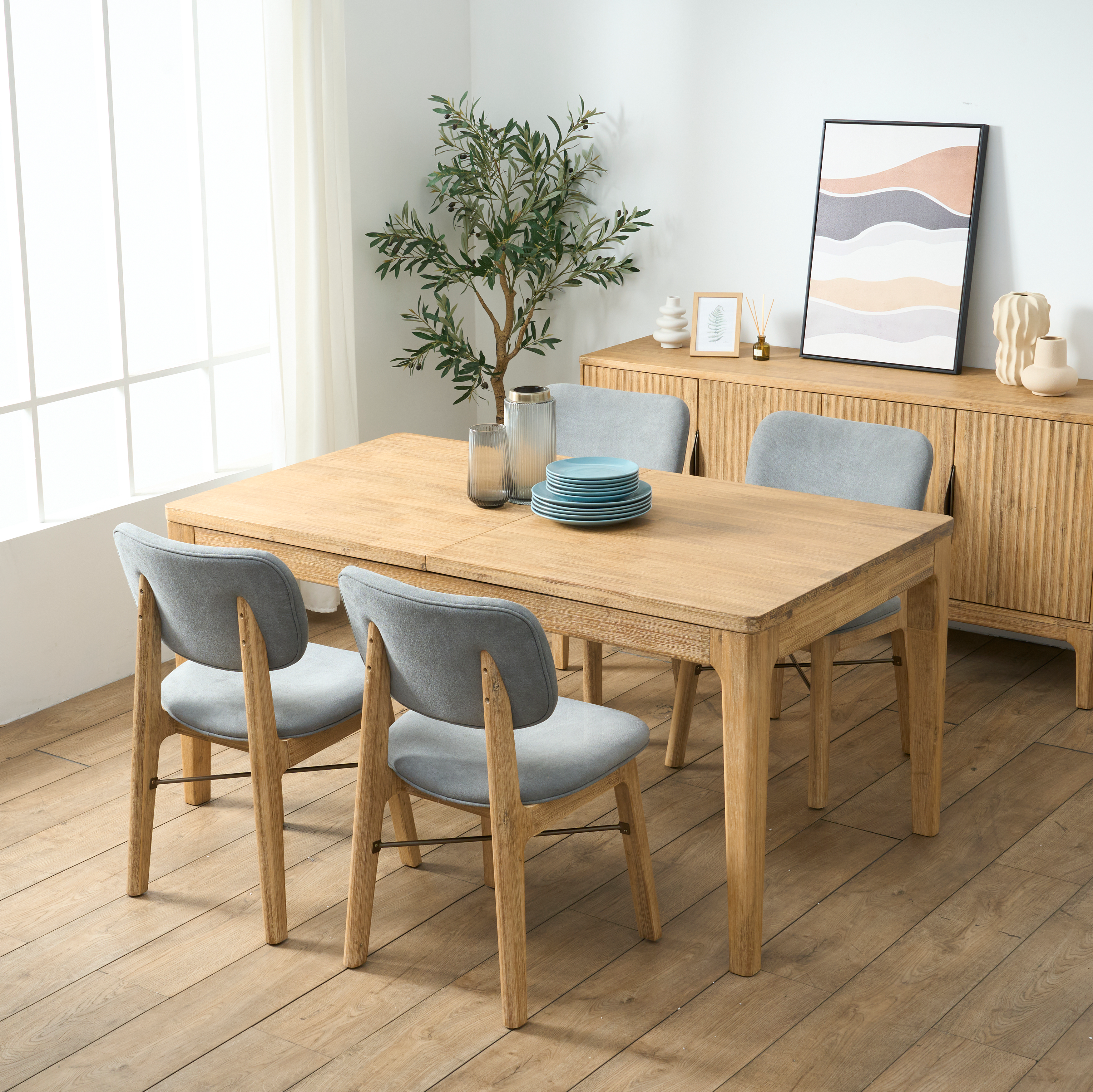 Terago Extendable Dining Table 1.6m-2m with Terago Bench 1.5m and 2 ...