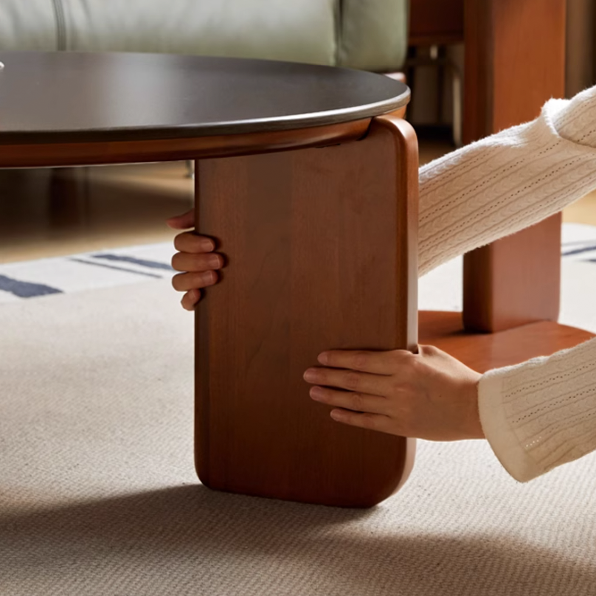 Blair Round Coffee Table - Walnut, Black (Sintered Stone), Round Coffee ...