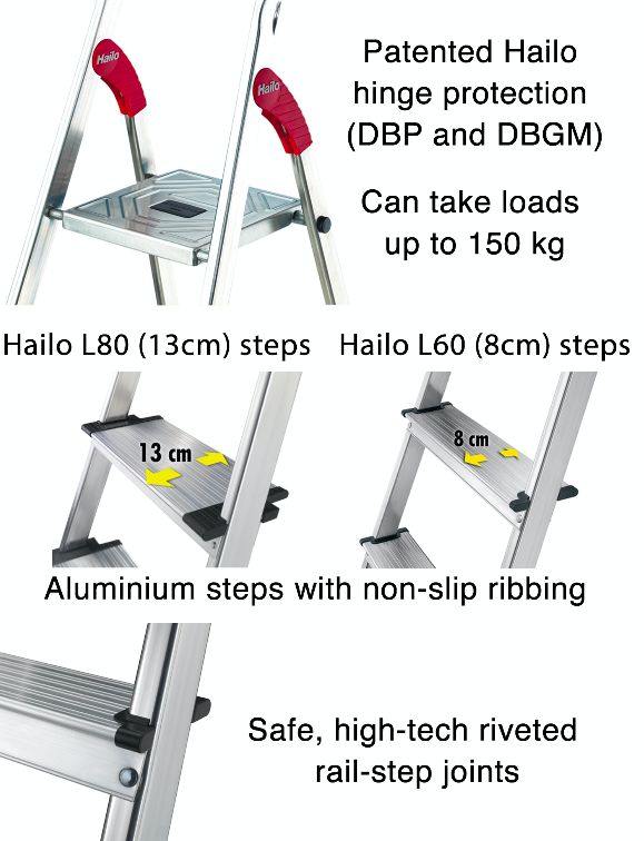 Hailo Aluminium 8 Step Ladder (2 Step Sizes) - 8cm Wide Step Ladder ...