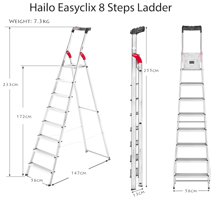 Hailo Aluminium 8 Step Ladder (2 Step Sizes) - 8cm Wide Step Ladder ...