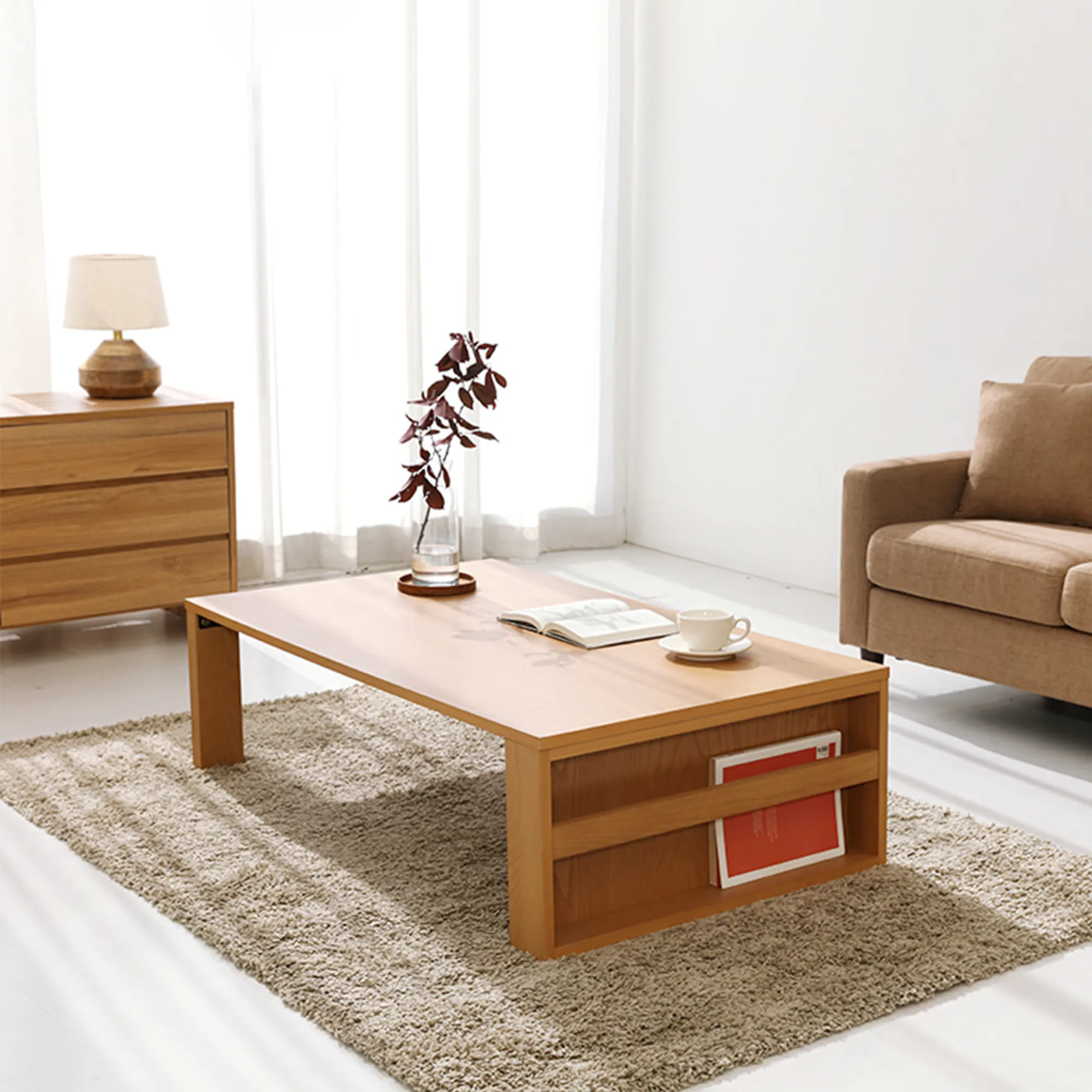 Montac Coffee Table with Side Shelf 1.2m - Oak, Wood Coffee Tables by ...
