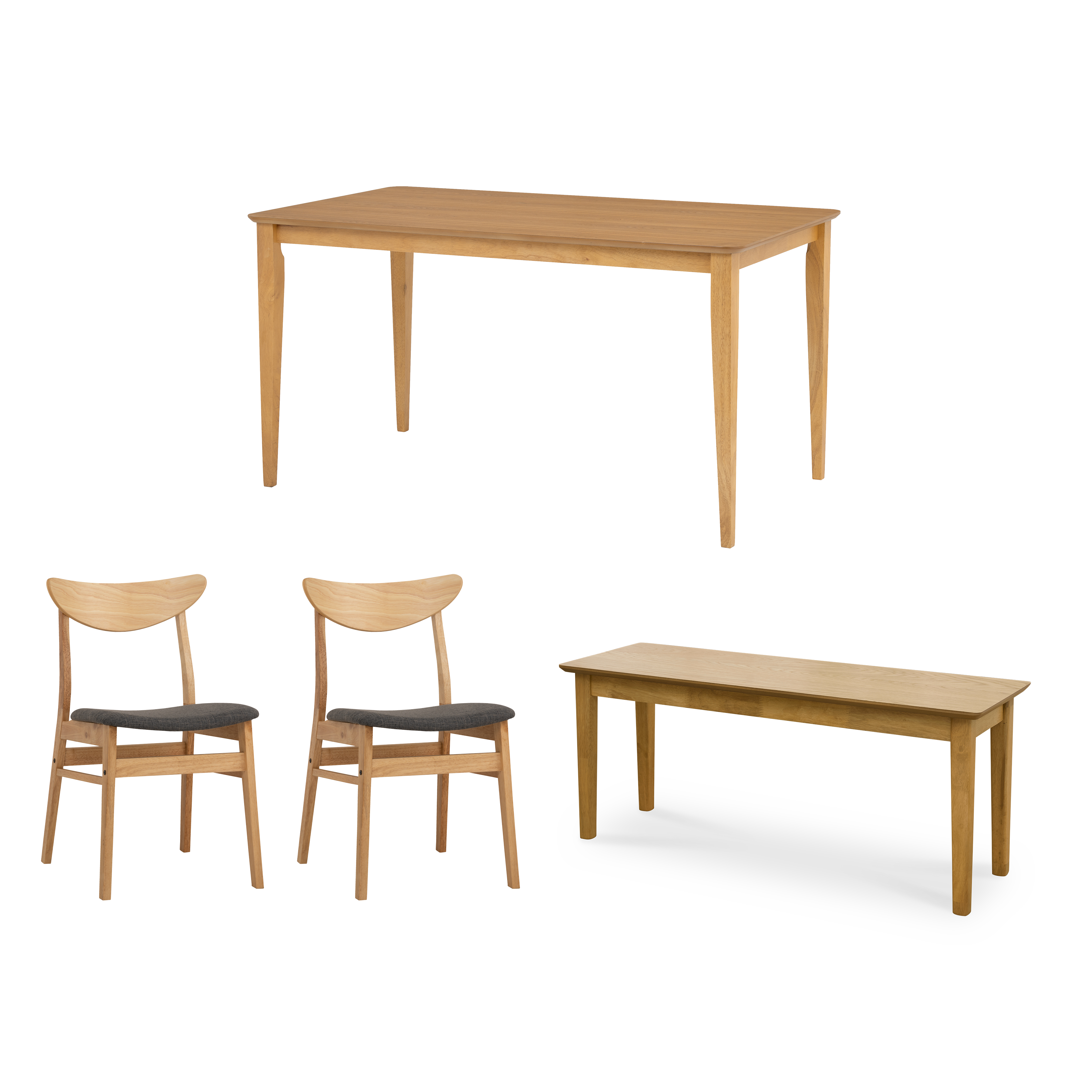 Charmant Dining Table 1.4m with Koa Bench 1.1m and 2 Macy Dining Chairs ...