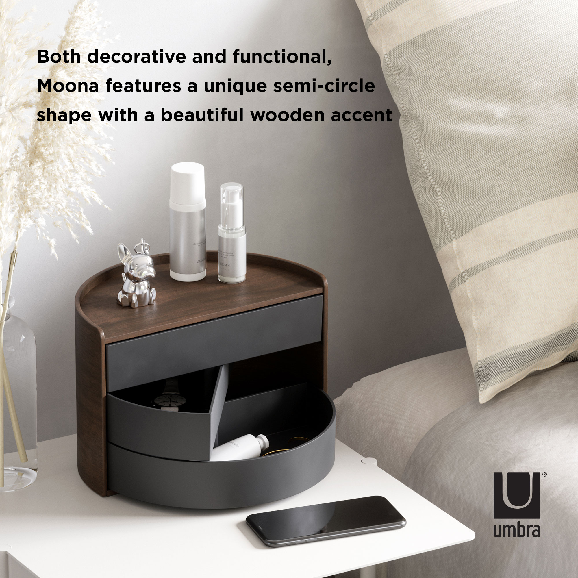 Moona Storage Box - Black, Walnut, Umbra Home Accents | HipVan