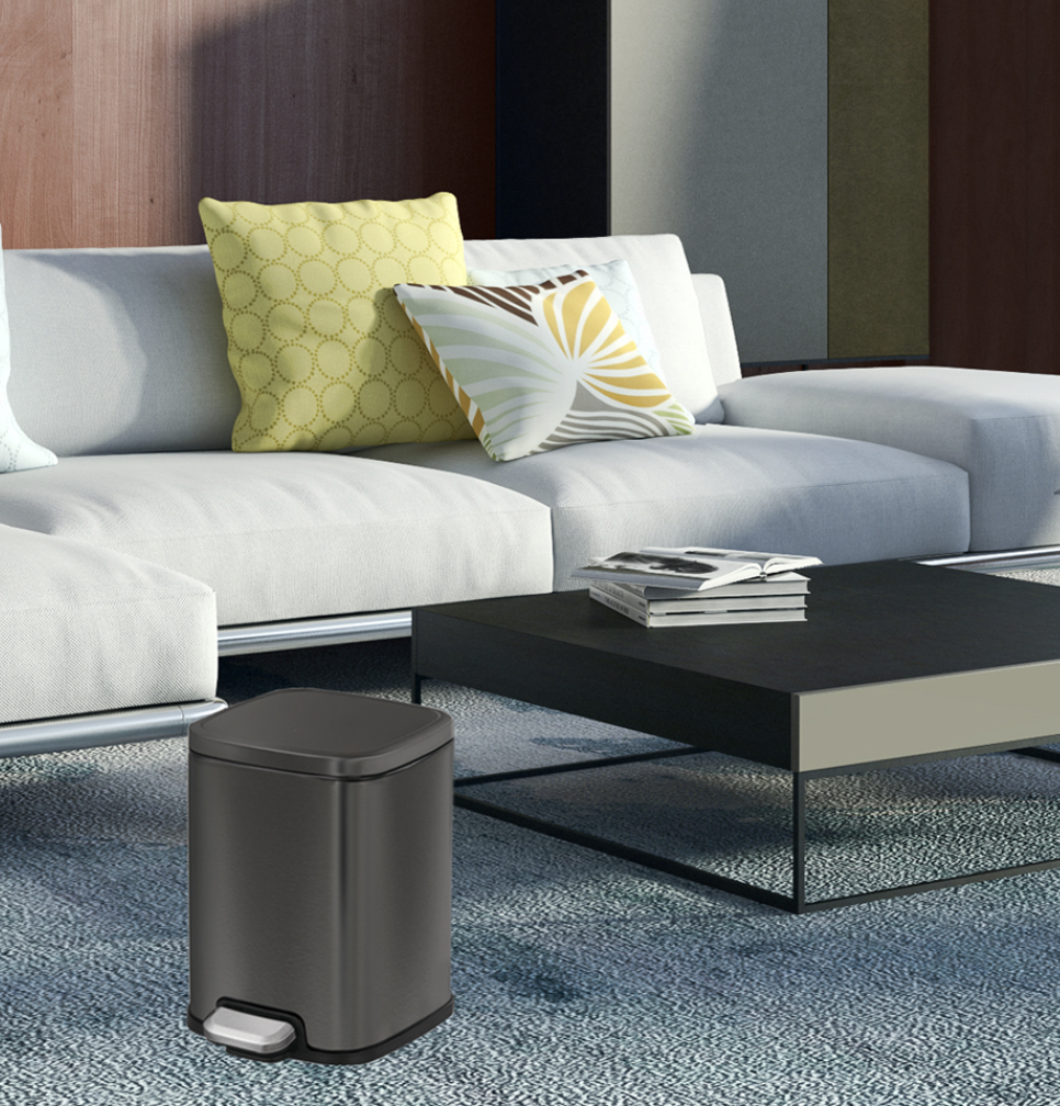 EKO Stella Stainless Steel Rectangle Step Bin With Soft Closing Lid - Black (3 Sizes), EKO | HipVan