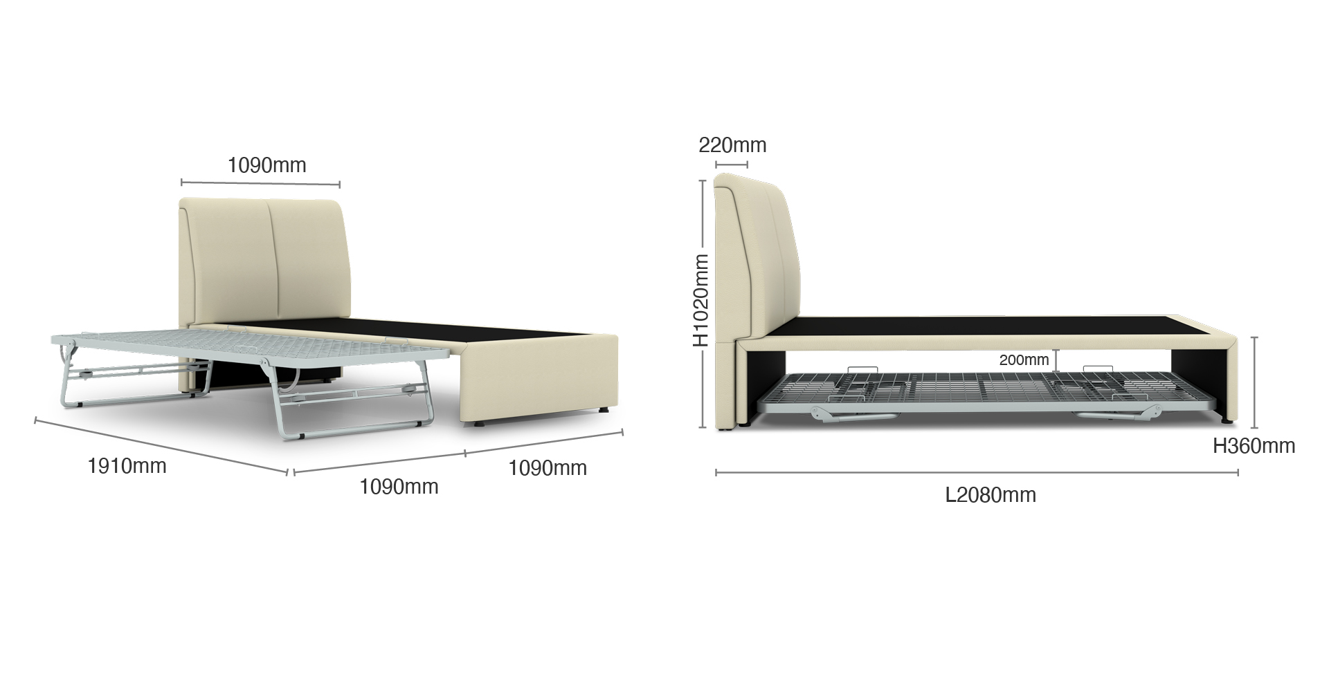 Excel Super Single Trundle Bed - Dark Grey (Faux Leather), HV Atelier ...