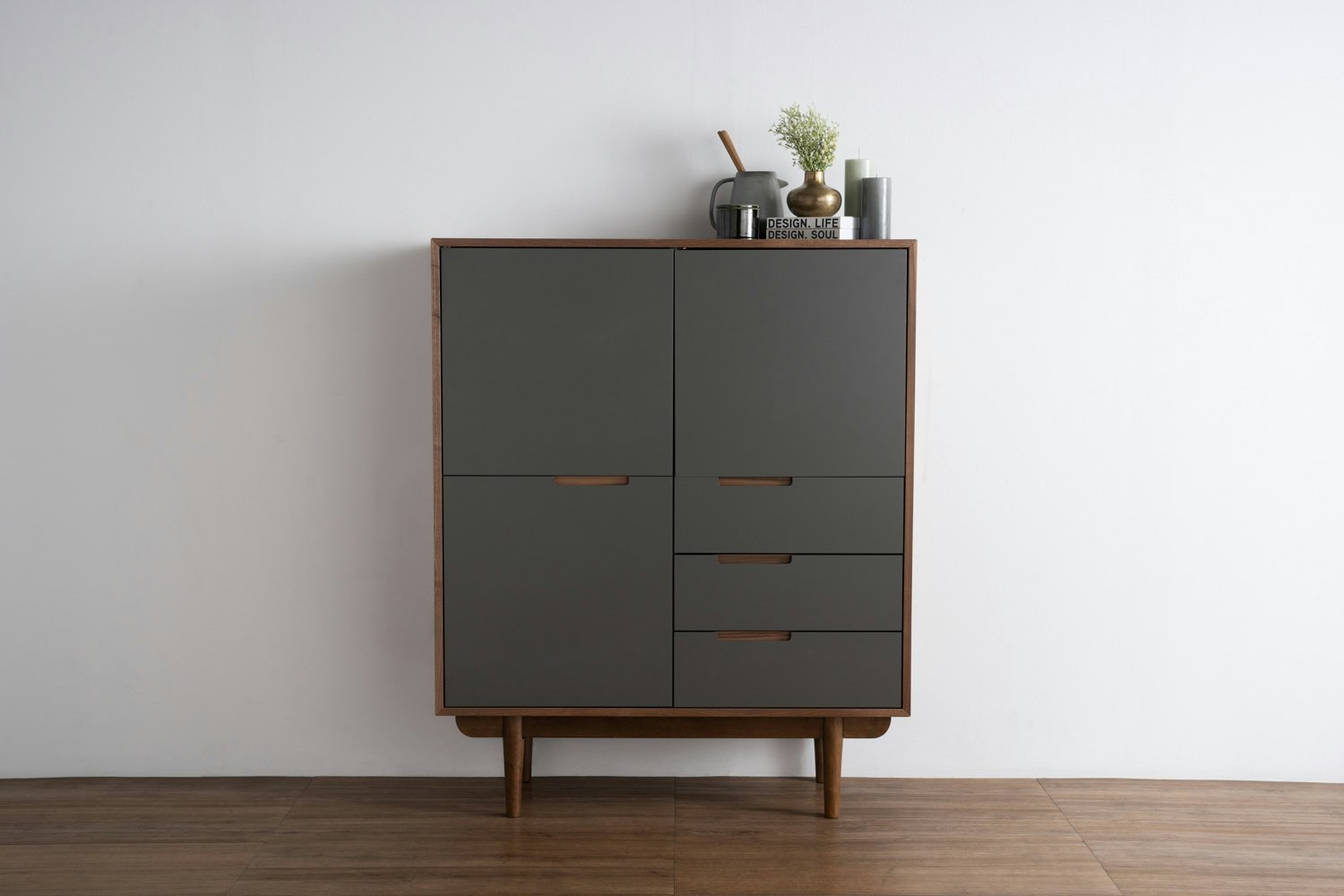 (As-is) Larisa Tall Sideboard 1.1m - Walnut, Grey - 3, As-Is | HipVan
