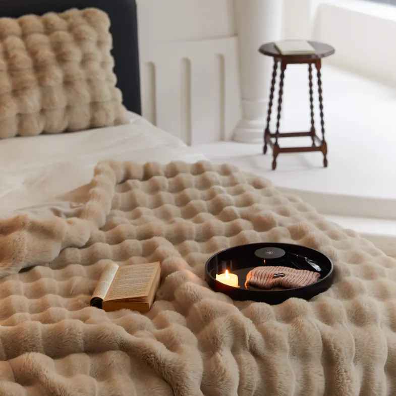 Jaclyn Luxe Plush Throw Blanket in Taupe (2 sizes), Throws & Blankets ...