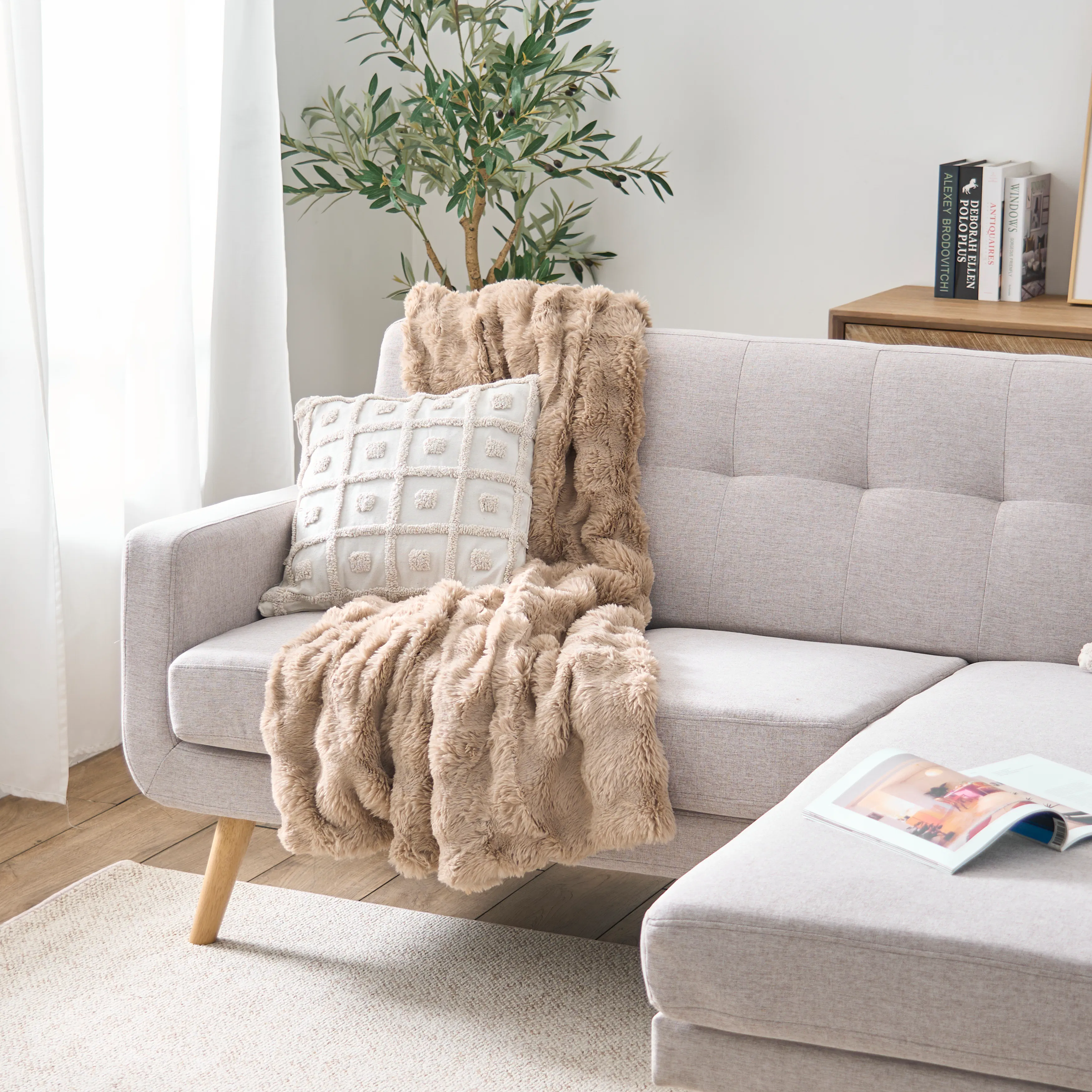 Jaclyn Luxe Plush Throw Blanket in Taupe (2 sizes), Throws & Blankets ...