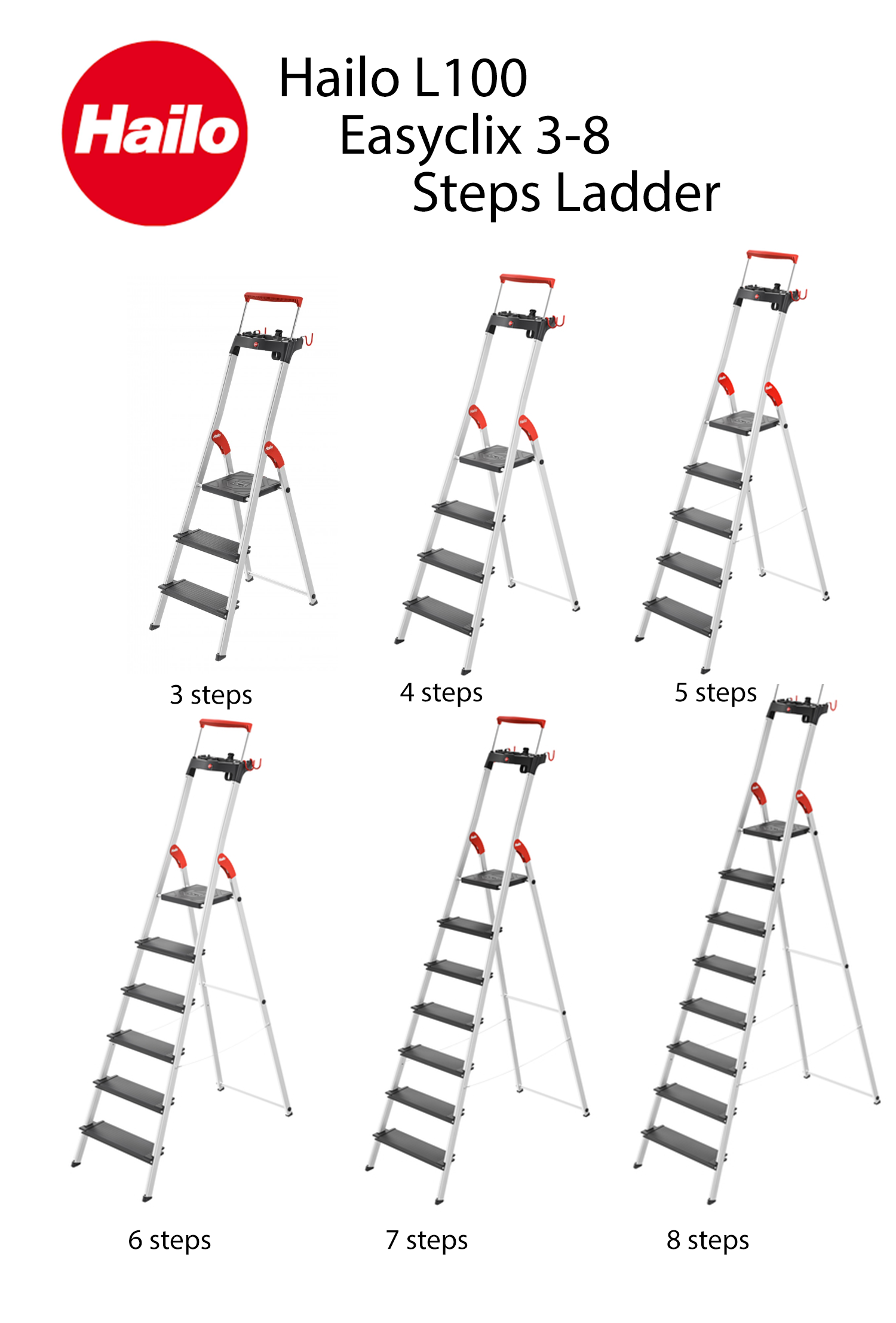 Hailo L100 Aluminium 8 Step Folding Ladder, Hailo | HipVan