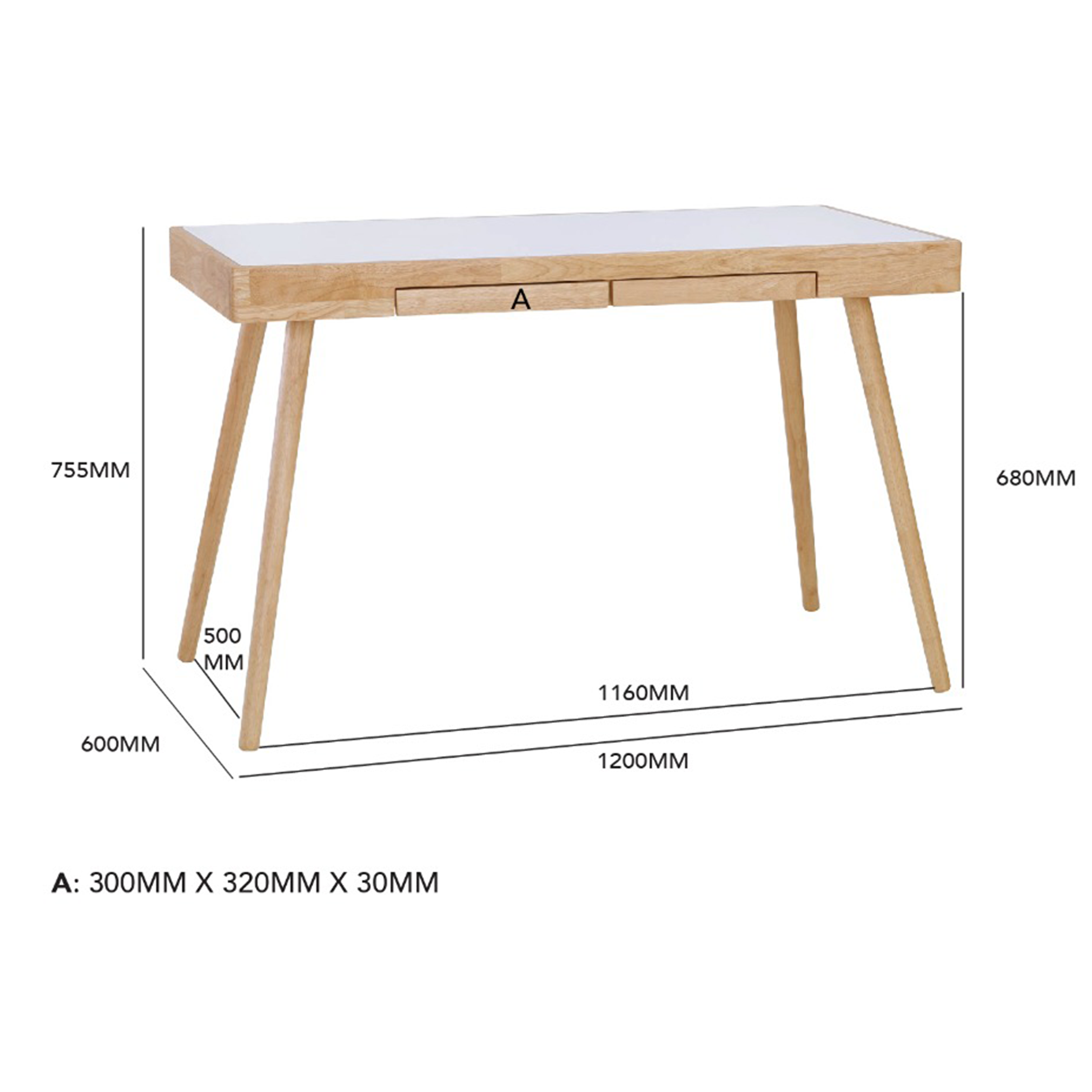 Reth Study Table 1.2m - White, Natural, HV Modern Study Tables & Office ...