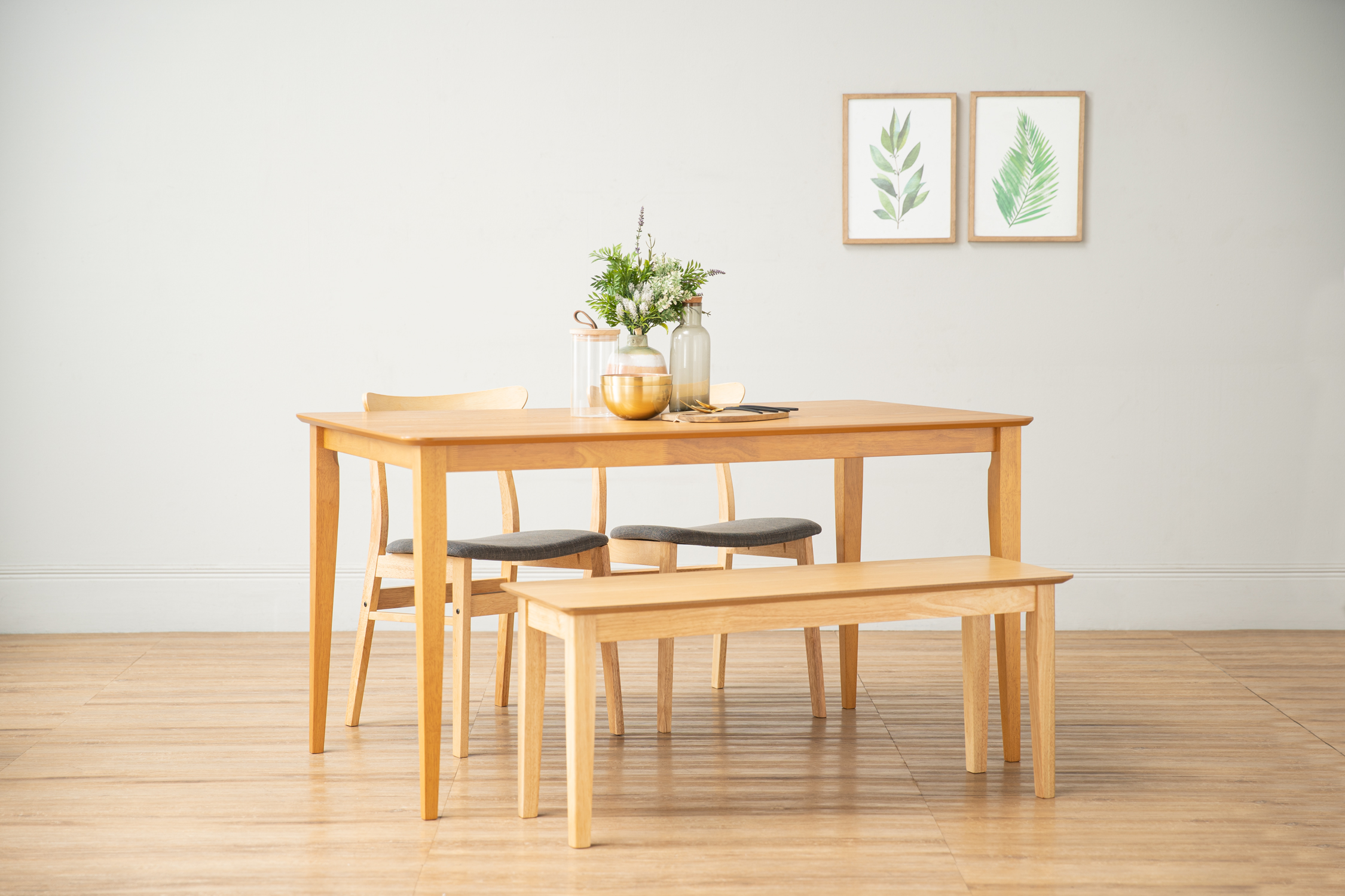 Charmant Dining Table 1.4m with Koa Bench 1.1m and 2 Macy Dining Chairs ...