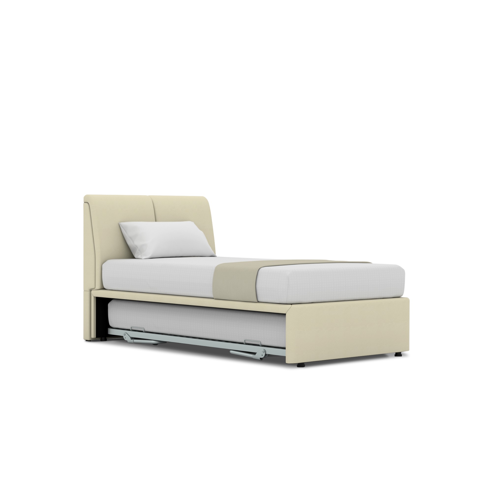 Excel Super Single Trundle Bed - Cream (Faux Leather), HV Atelier Beds ...