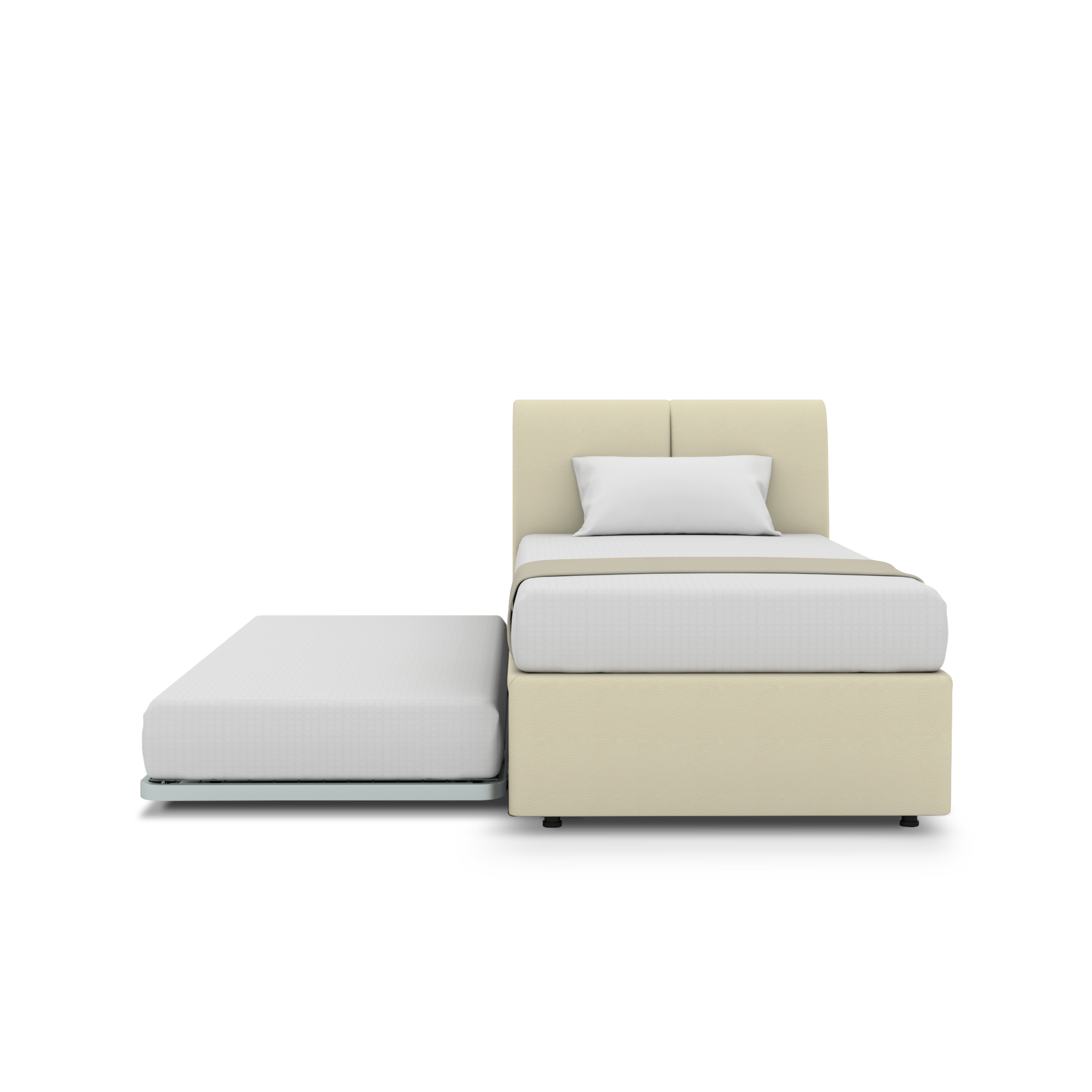 Excel Super Single Trundle Bed - Cream (Faux Leather), HV Atelier Beds ...