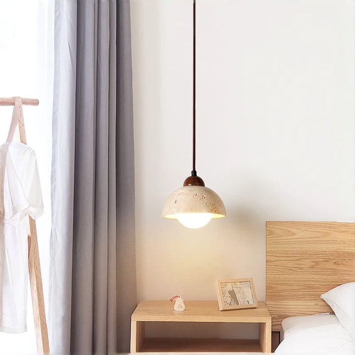 Caleb Travertine Pendant Lamp - Concave Dome, Lights By HipVan | HipVan