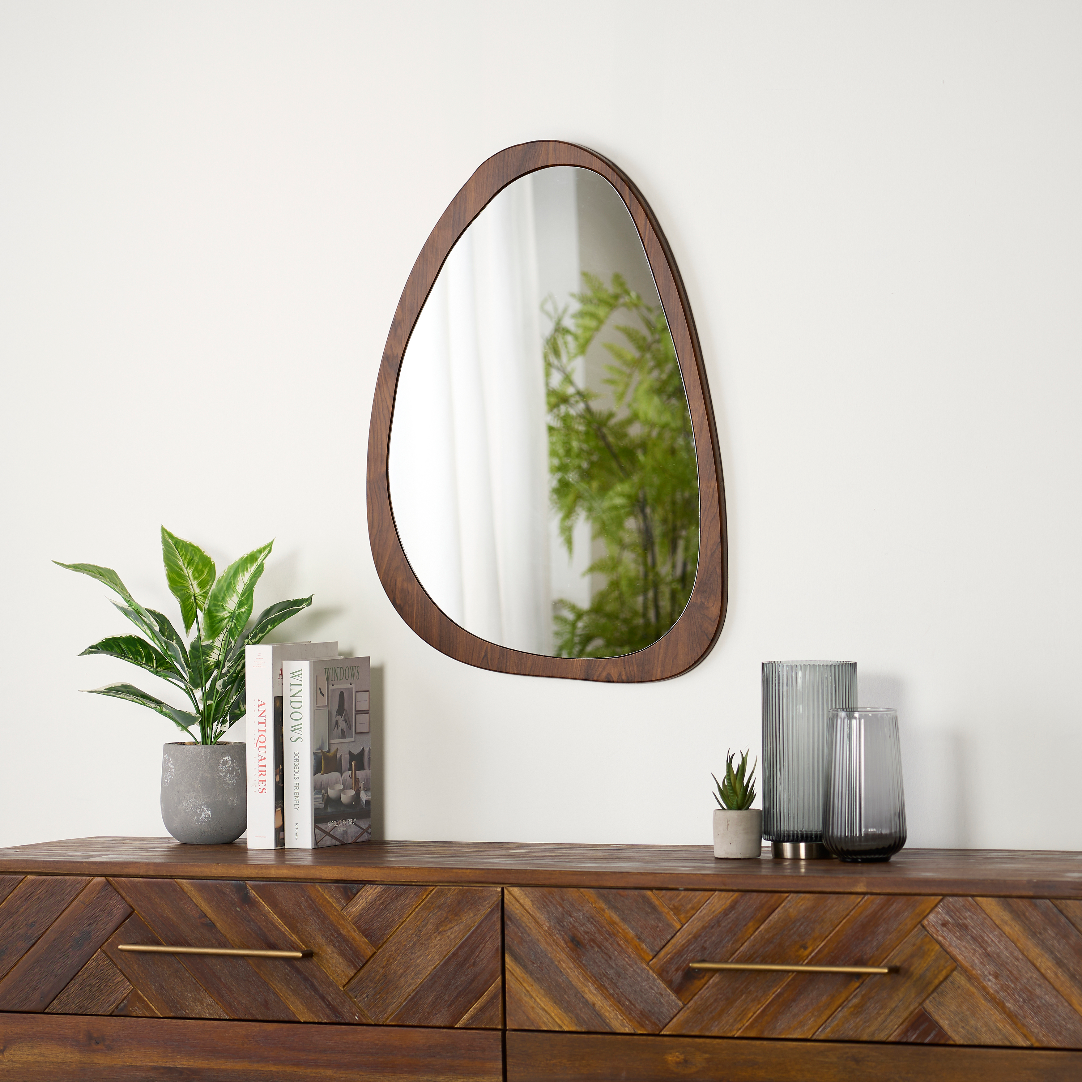 Sandy Irregular Wooden Frame Mirror - Walnut, Mirrors by HipVan | HipVan