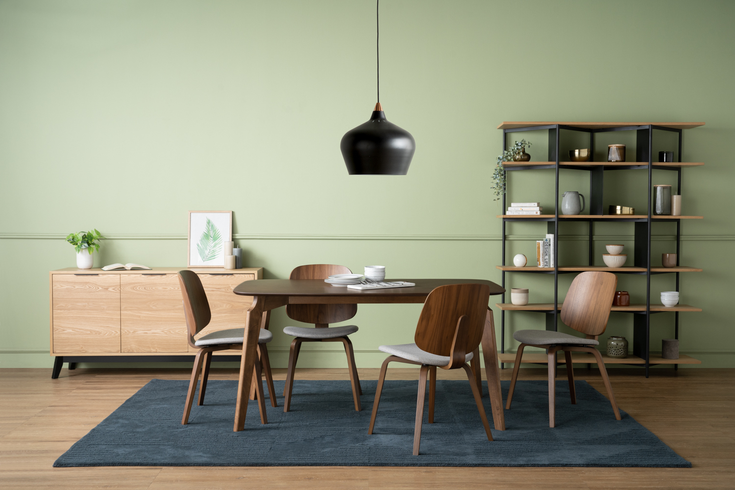 Acker Dining Table 1.5m with Harold Bench 1m and 2 Harold Dining Chair ...