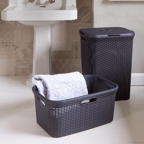 Rattan Style Rectangular 45L Hamper - Dark Brown, Curver | HipVan