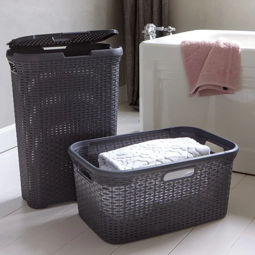 Rattan Style Rectangular 45L Hamper - Dark Brown, Curver | HipVan
