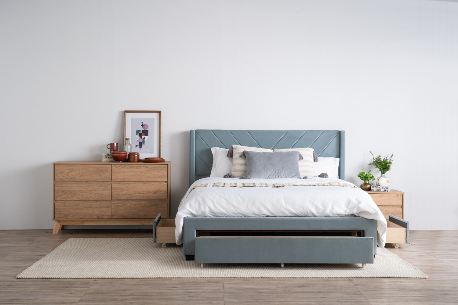 Mija 3 Drawer Queen Bed - Jade, HV Modern Beds & Bedroom Storage | HipVan