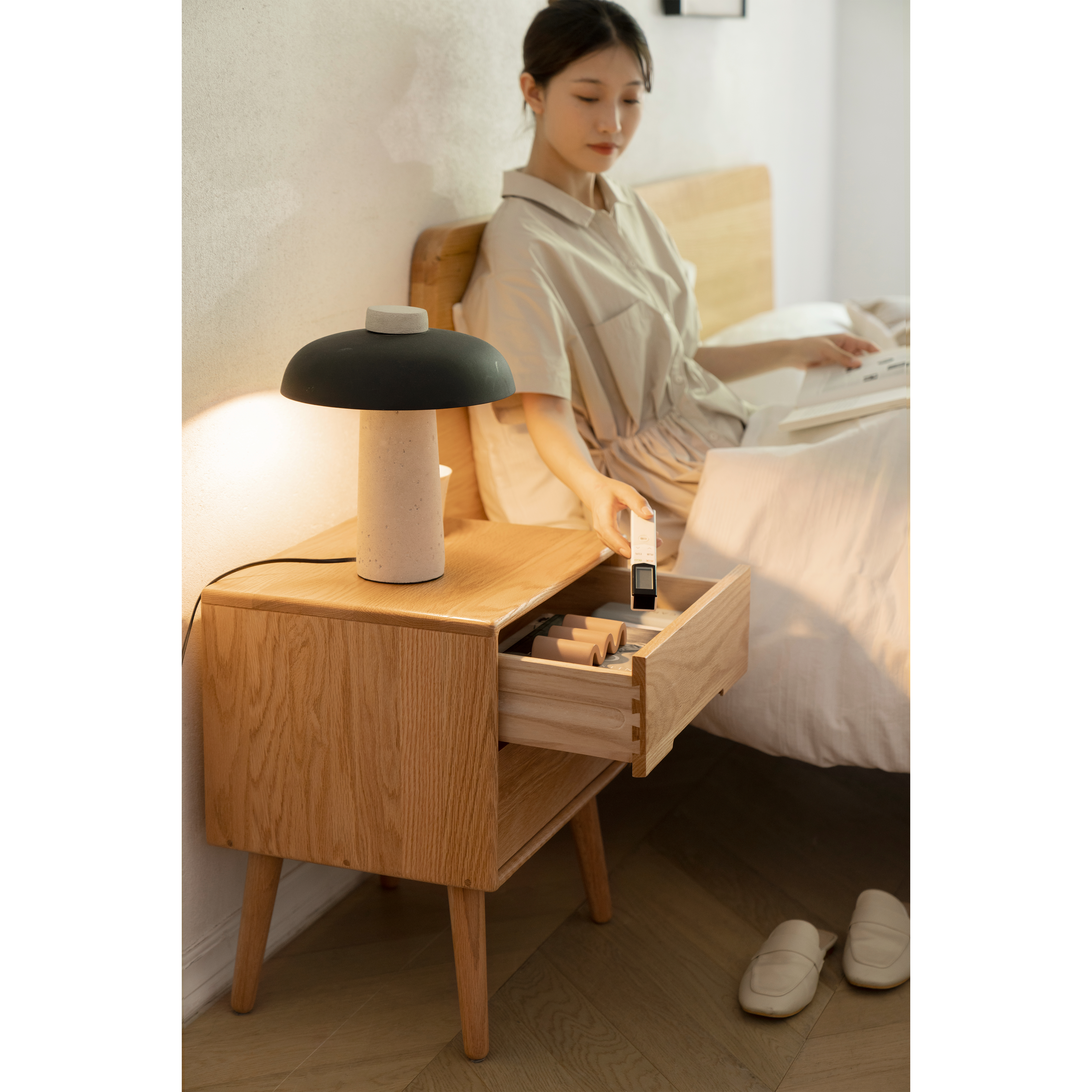 Aiden Bedside Table - Oak, Aiden by HipVan | HipVan