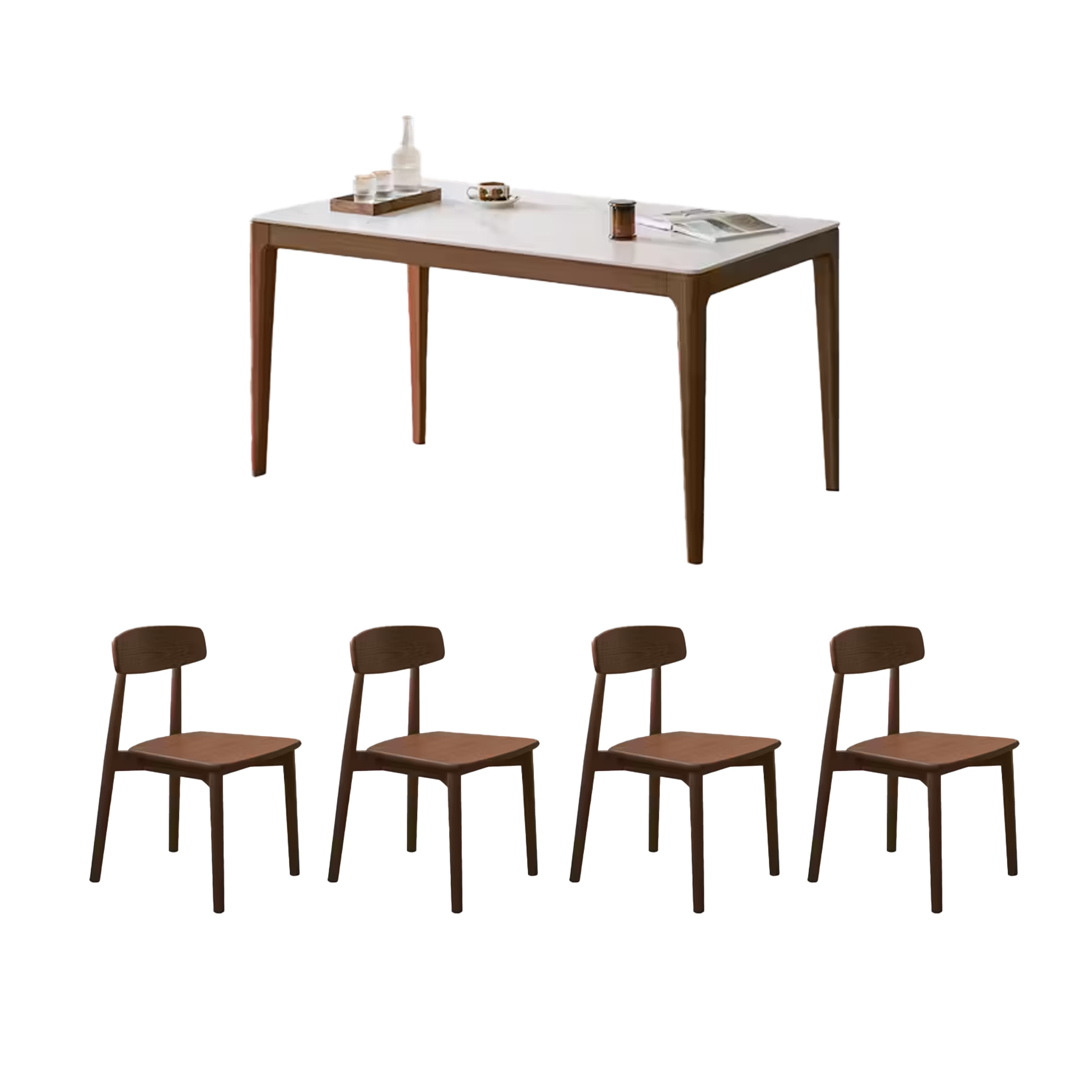 Adelyn Dining Table 1.2m (Sintered Stone) with 4 Solis Chairs in Walnut, Sintered Stone Dining ...