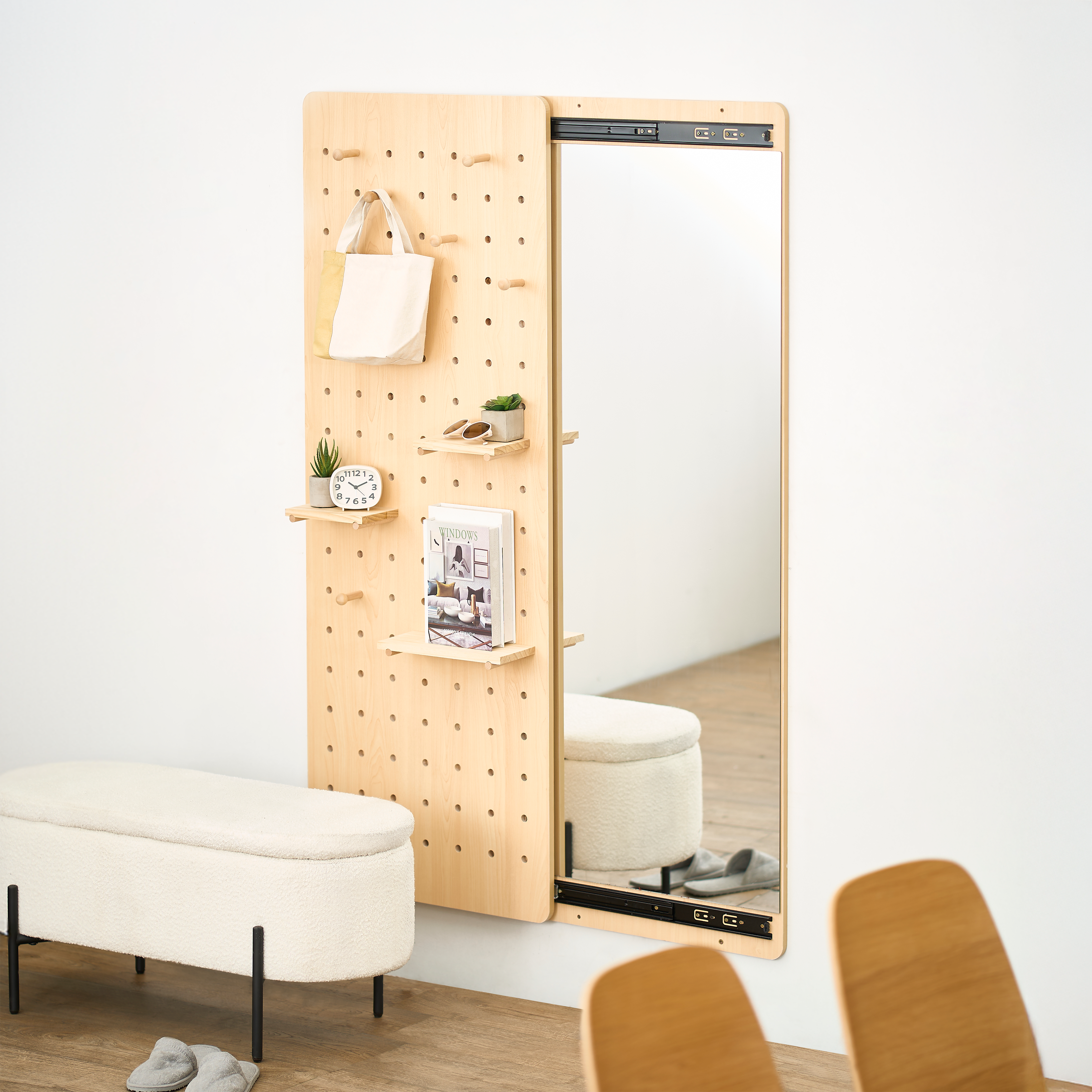 Narelle Sliding Pegboard Mirror - Natural (2 Sizes), Mirrors by HipVan ...