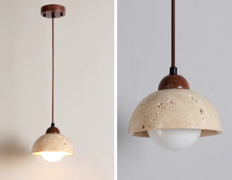 Caleb Travertine Pendant Lamp - Concave Dome, Lights By HipVan | HipVan