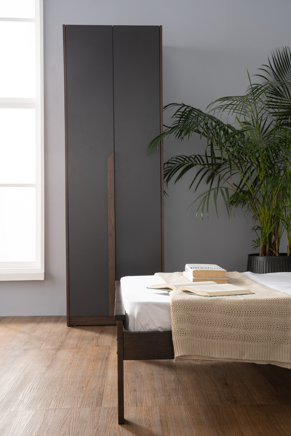 Miah 2 Door Wardrobe - Walnut, Grey, Miah by HipVan | HipVan