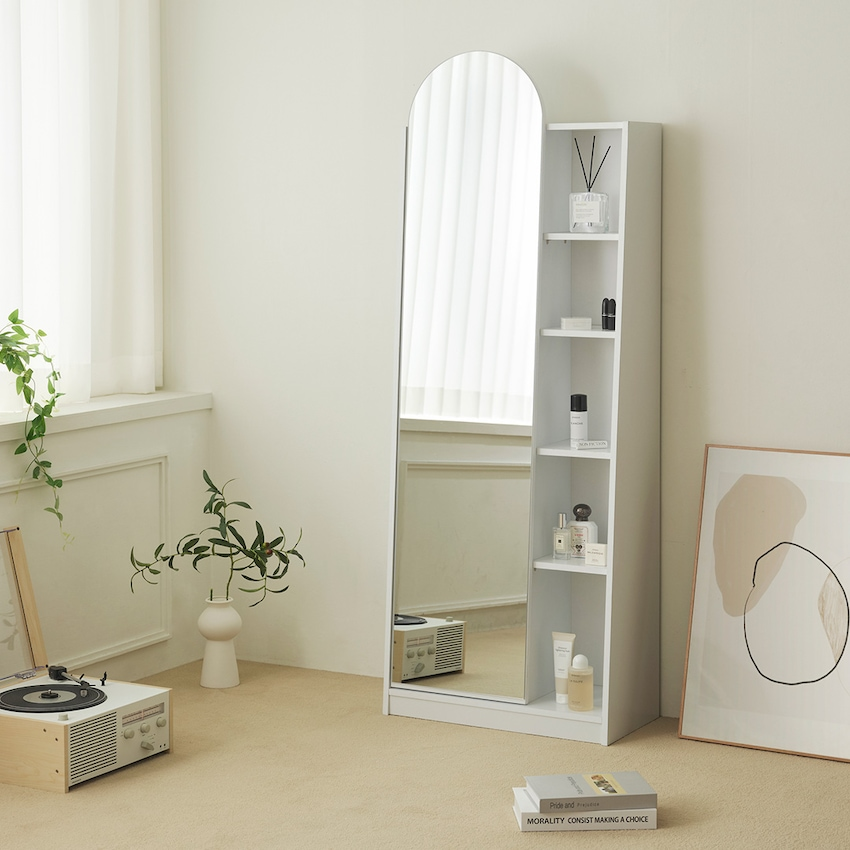 Chelsea Arched Mirror Cabinet with Side Shelf - White, Mirrors by ...