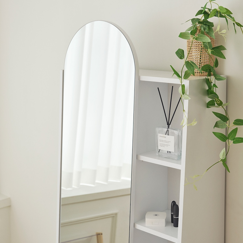 Chelsea Arched Mirror Cabinet with Side Shelf - White, Mirrors by ...