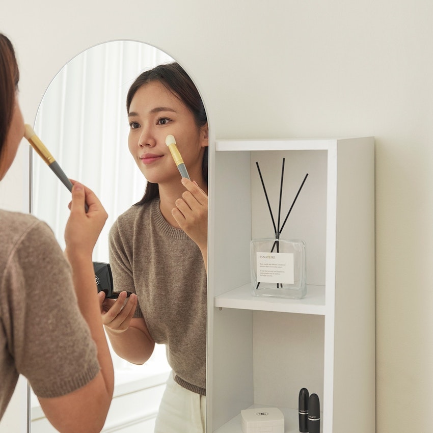 Chelsea Arched Mirror Cabinet with Side Shelf - White, Mirrors by HipVan | HipVan