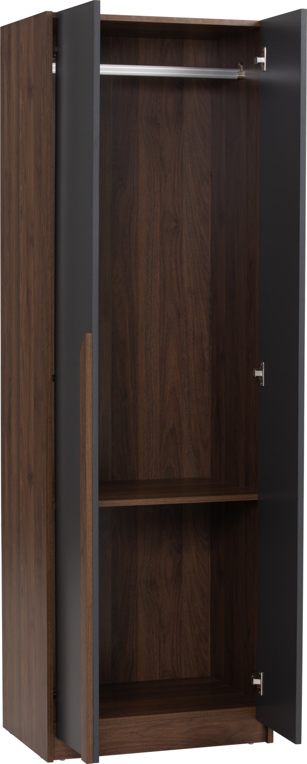 Miah 2 Door Wardrobe - Walnut, Grey, HV Basic Beds & Bedroom Storage ...