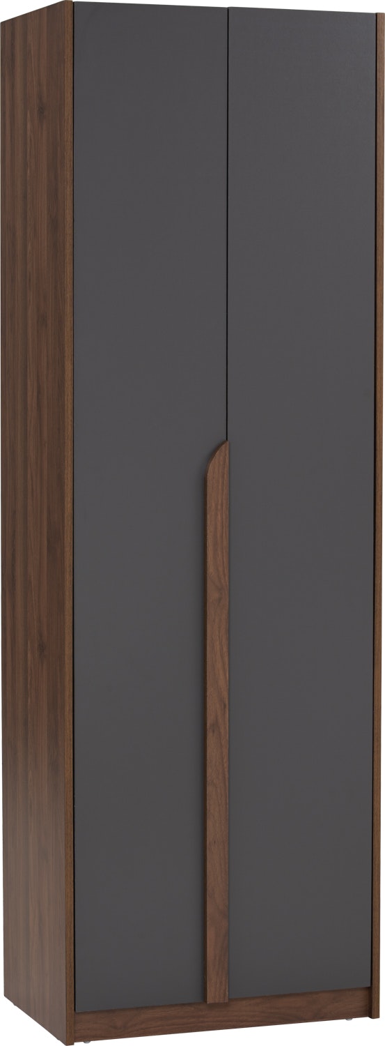Miah 2 Door Wardrobe - Walnut, Grey, HV Basic Beds & Bedroom Storage ...