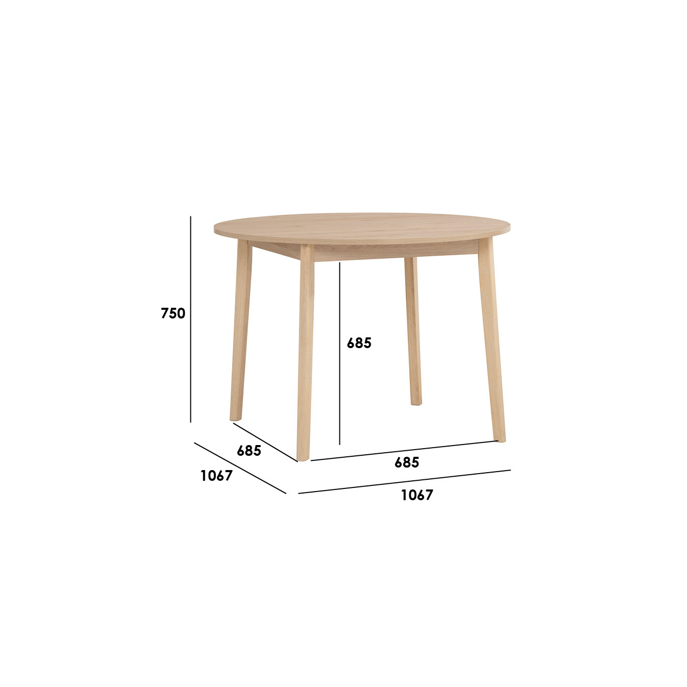 Sergio Round Dining Table 1m - Milk Oak, HV Basic Dining Tables ...