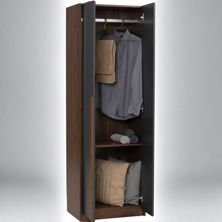Miah 2 Door Wardrobe - Walnut, Grey, Miah by HipVan | HipVan