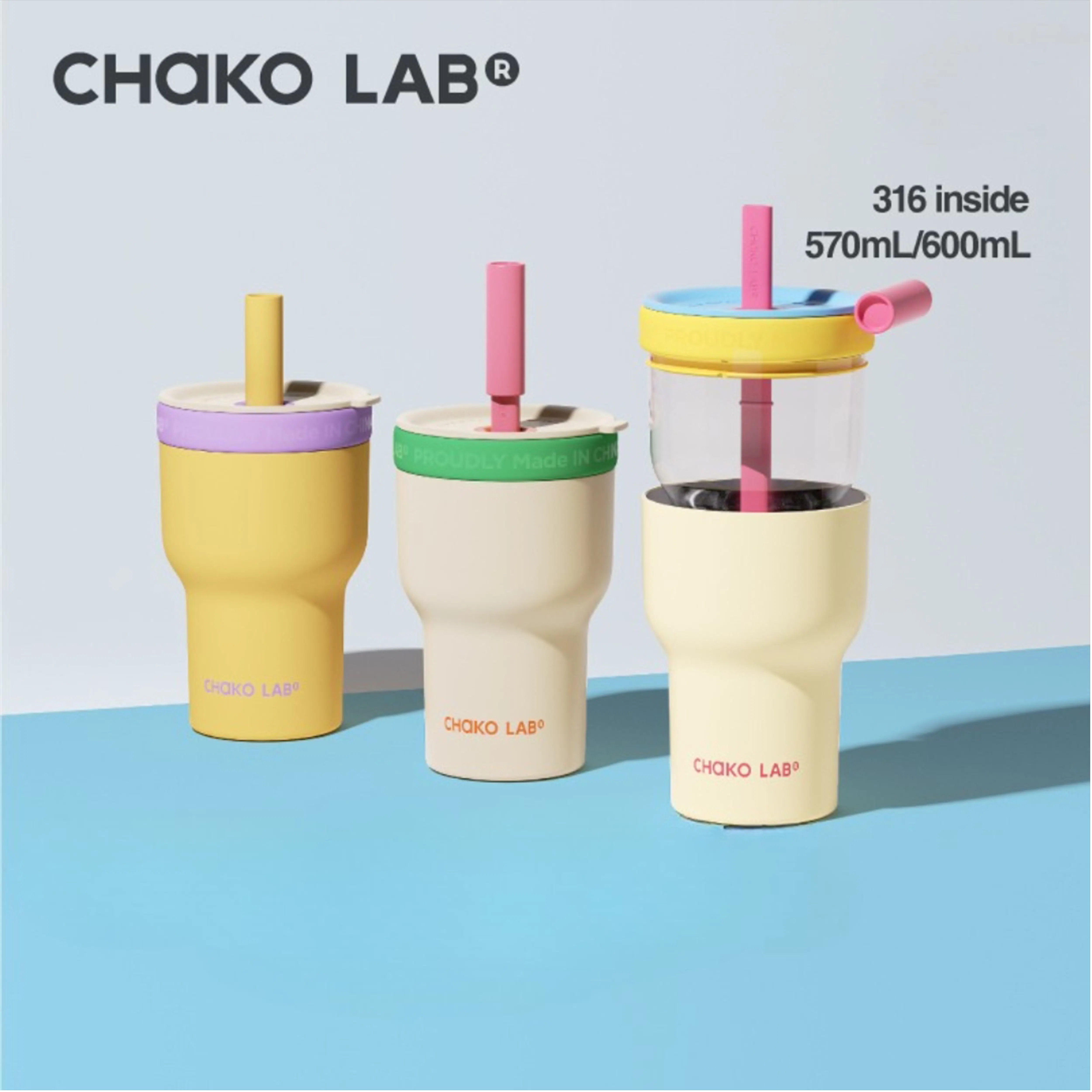 CHAKOLAB PangPang Double Thermal Cup 600ml + 570ml - White Green ...