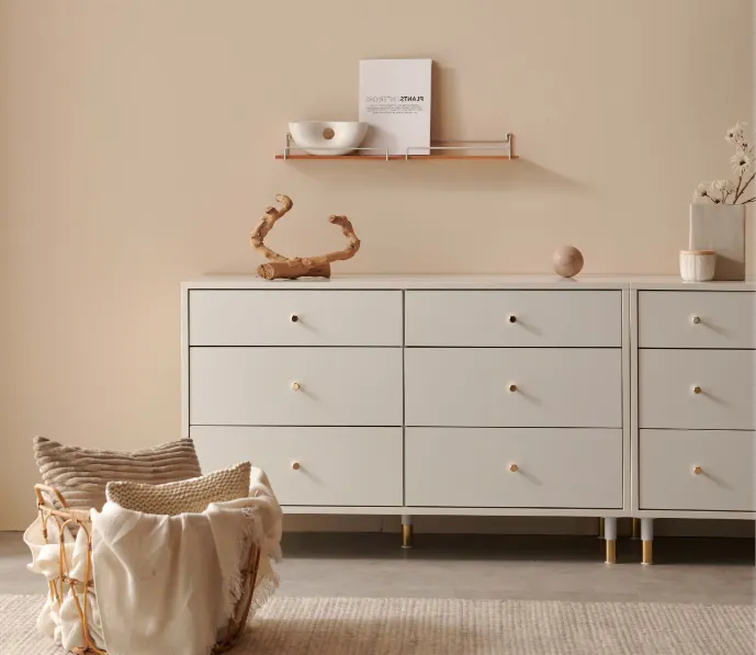 Lizzy 6 Drawer Chest 1.2m - White, Brass, Lizzy by HipVan | HipVan