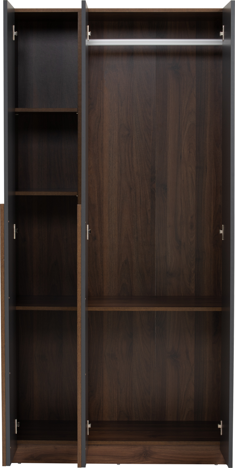 Miah 3 Door Wardrobe - Walnut, Grey, HV Basic Beds & Bedroom Storage ...